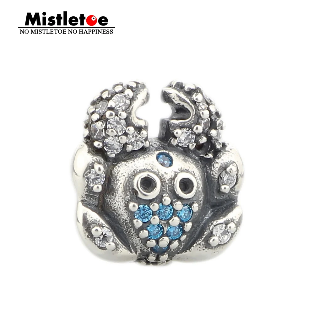 Auténtica Plata de Ley 925 Animal vigoroso cangrejo azul CZ Charm Bead ...