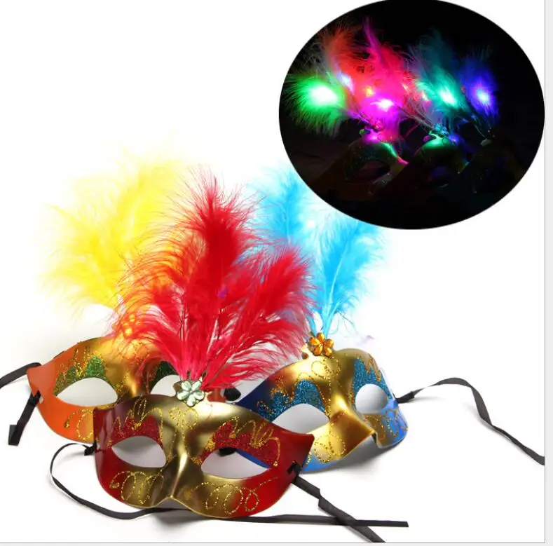 6pcs/lot Multi Color Halloween LED feather Mask party flash mask ...
