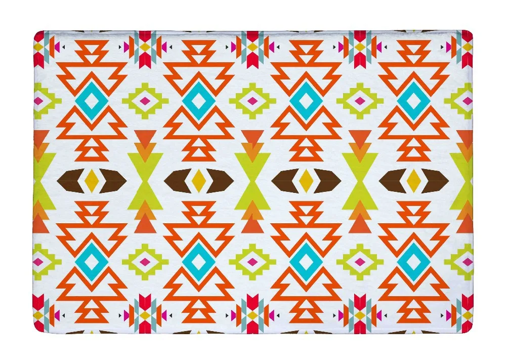 Floor Mat Vintage Abstract Reflectional Geometric Aztec Print Non slip ...