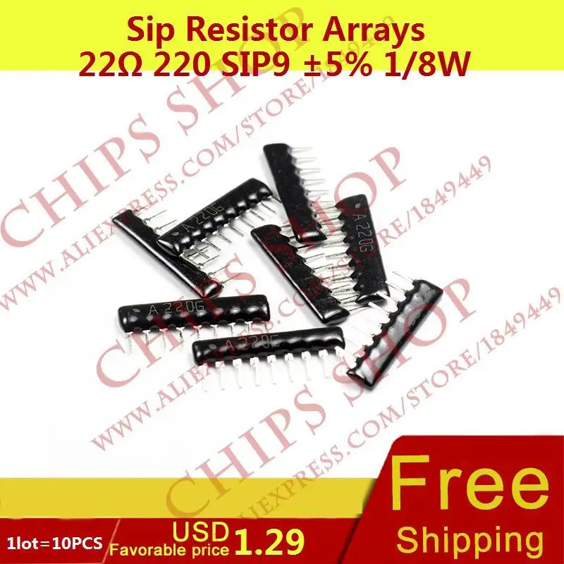 1LOT=10PCS Sip Resistor Arrays 22ohm 220 SIP9 5% 1/8W|resistor array ...