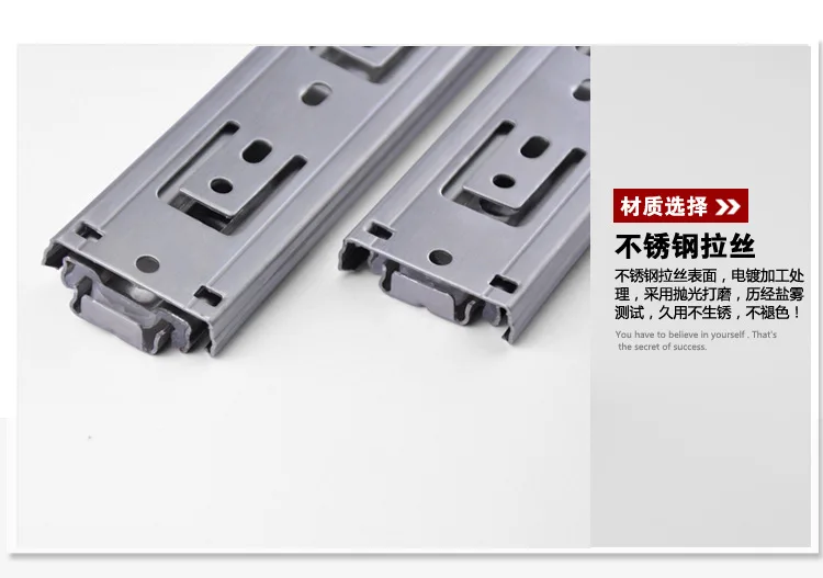 2 Pcs Stainless Steel Hydraulic Three Section Drawer Slide Drawer Track ...