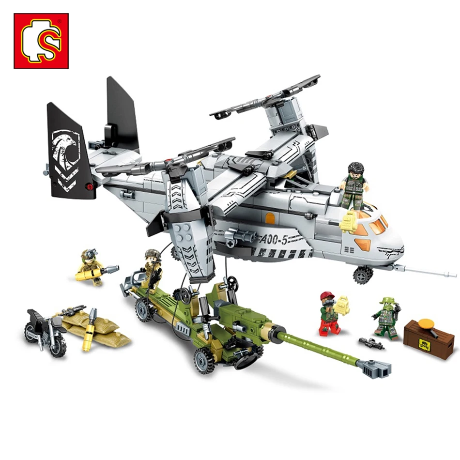 Sembo Blockเฮลิคอปเตอร์ปืนใหญ่เข้ากันได้กับLegos Warsอาคารทหารชุดทหาร ...