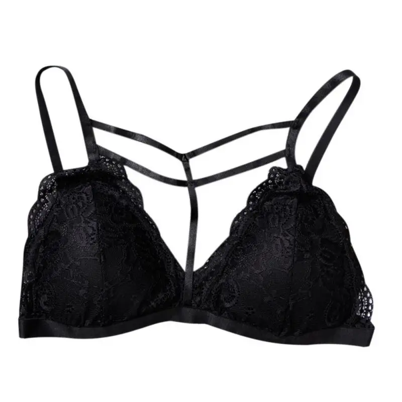 Women Sexy Lace Crop Tops Lace Strappy Padded Bra Bralette Bra Bustier