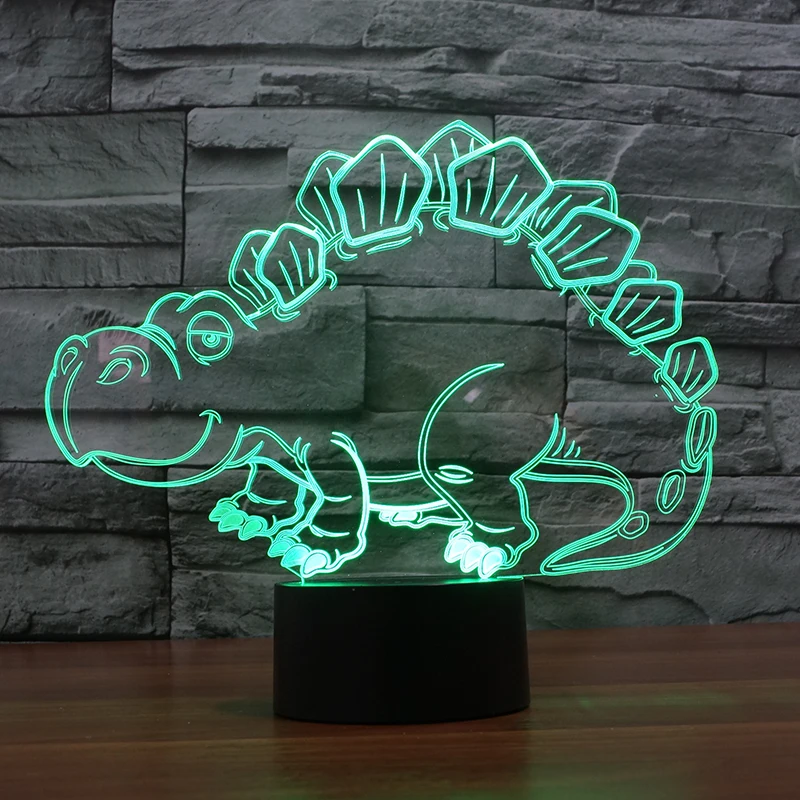 LED Cute Stegosaurus Dinosaur Lamp 7 Changing Colors 3d illusion night ...