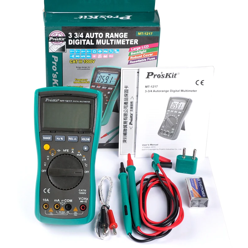ProsKit MT-1217 Mustimeter Auto Range 3-3/4 Digital tillescenter Test ...