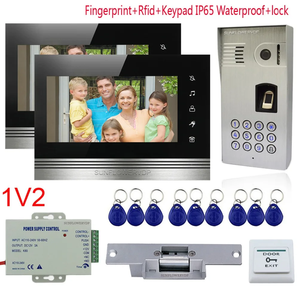 Fingerprint Intercom Doorbell IP65 Waterproof Rfid Interphone Video 7 ...