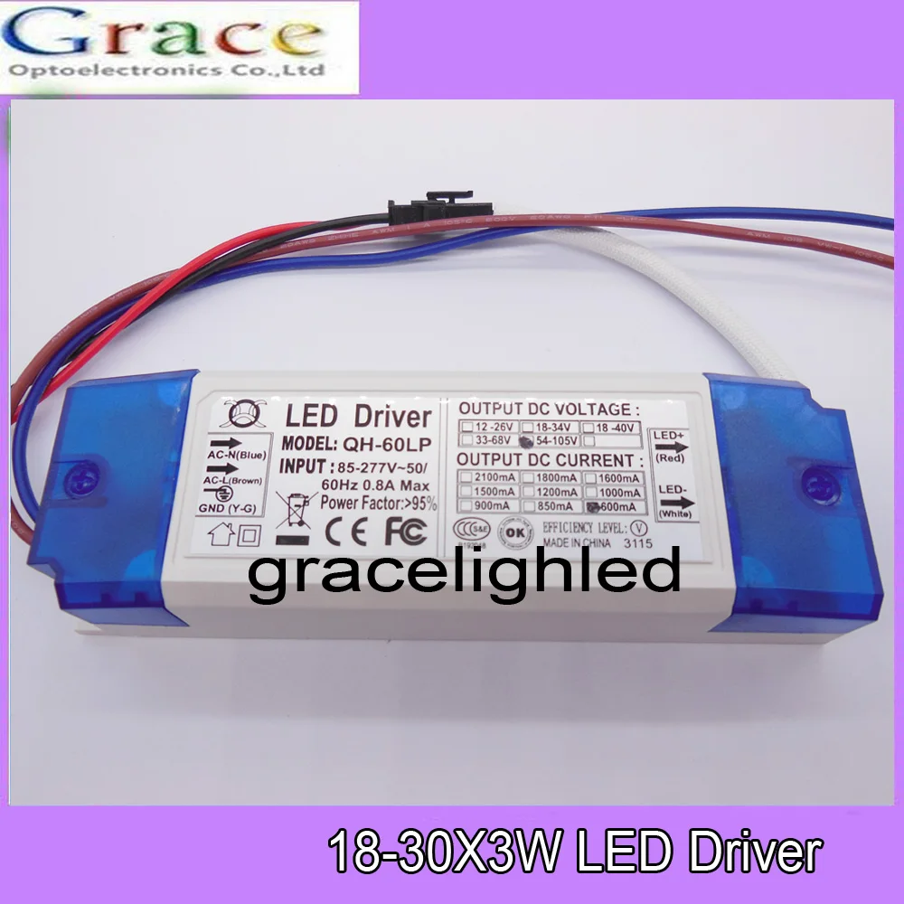 5 Pieces 40W 50W 60W LED Driver 18 30x3W 600mA DC54 105V High Power LED ...