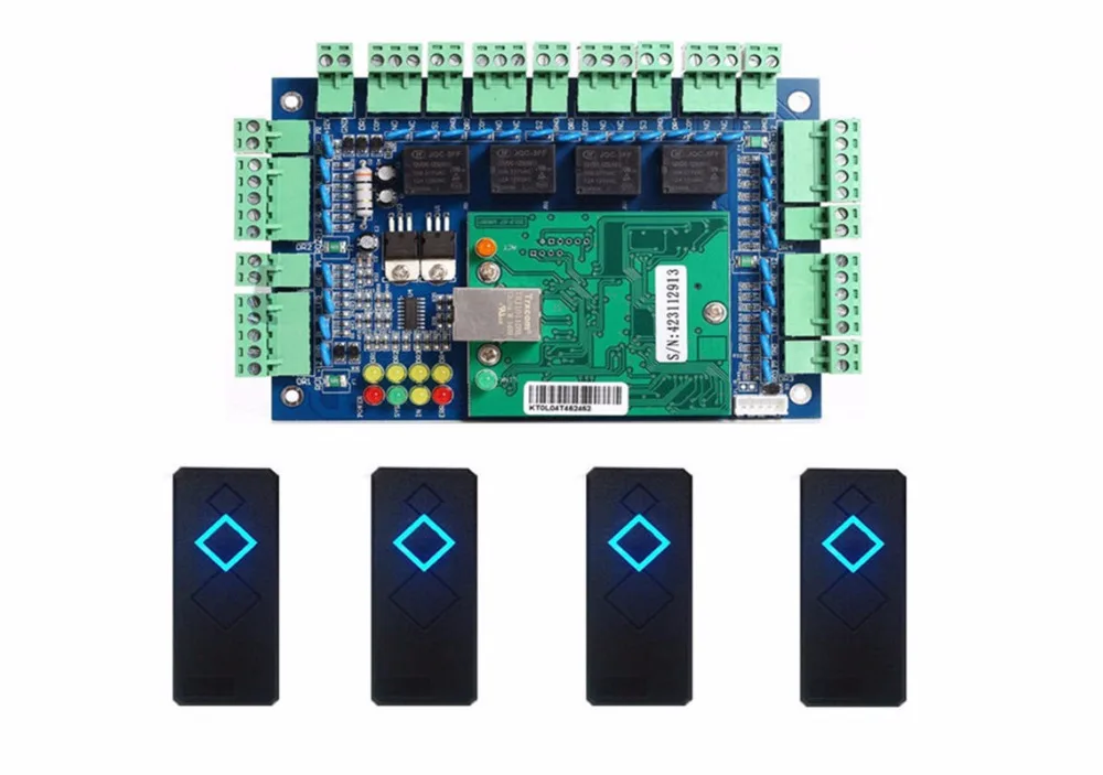 4 Doors Accessc Control Board + 4PCS RFID Card Reader Wiegand Network ...