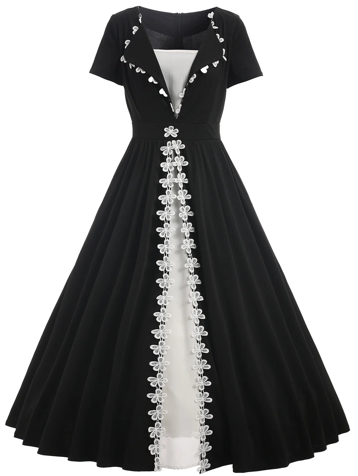 K Lace Floral Patched Women Vintage Summer Dress Hepburn 50s 60s Retro ...