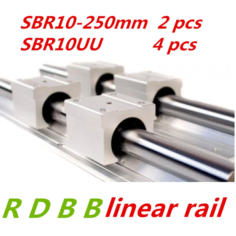 2 Pcs Sbr10 250mm Linear Rail Diameter 10mm Round Linear Guide Support ...