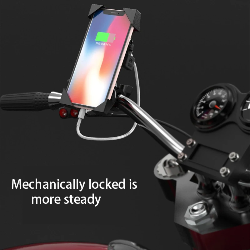 Motorcycle Mobile Phone Holder Mount Support With USB Fast 2.1A Charger ...
