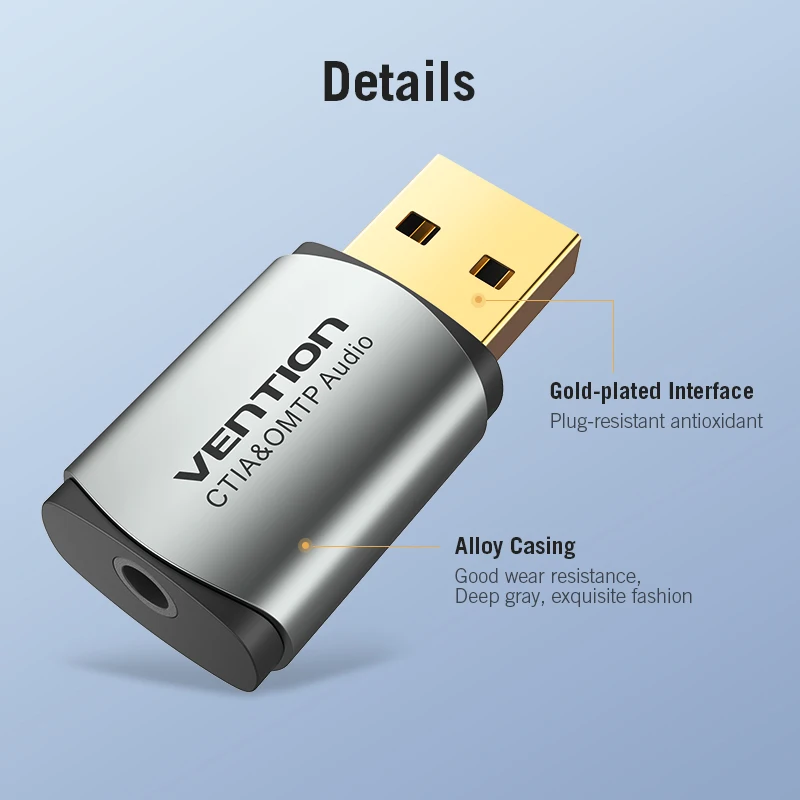 Buy Vention USB External Sound Card 2-in-1 3.5mm USB Adapter Audio ...