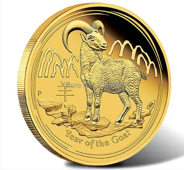 Commemorative 2015 year of the goat silver/gold replica coin ramdon ...