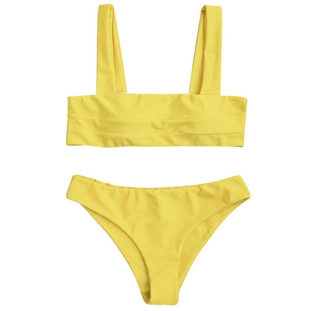 Zaful Padded Bandeau Bikini Top And Bottoms Sexy Low Waisted Solid