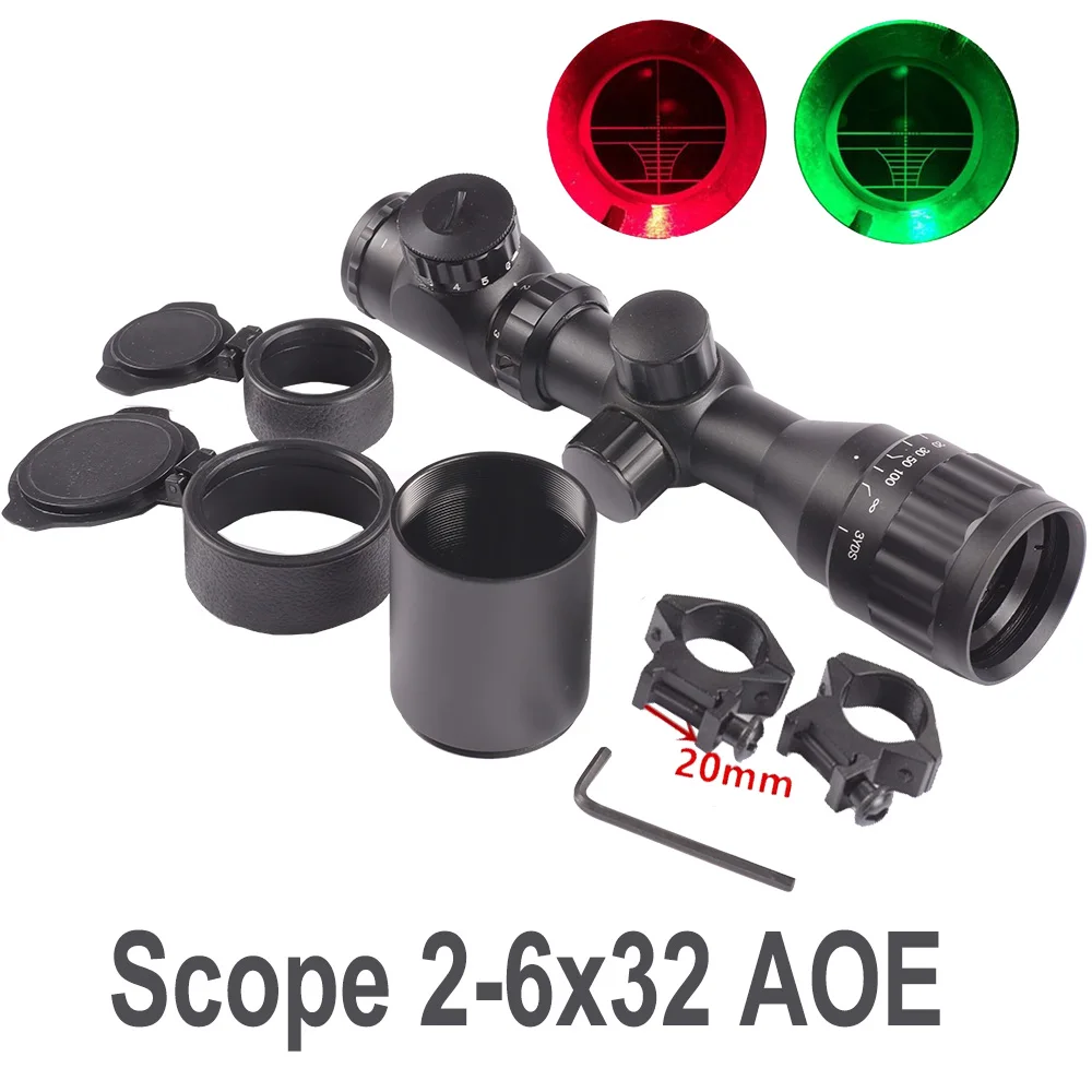 Hunting Rifle Scope 2 6x32 AOE Red Green Mil dot Short Adjustable Sight ...