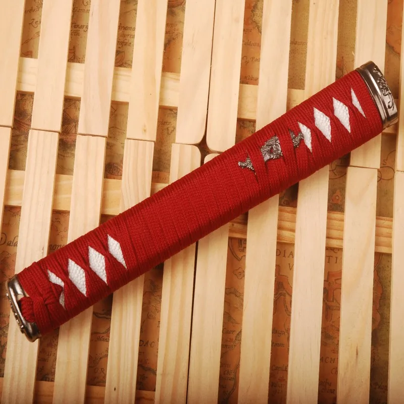 Straight Tsuka Red Silk Ito & Imitated White Rayskin & Alloy Fuchi ...