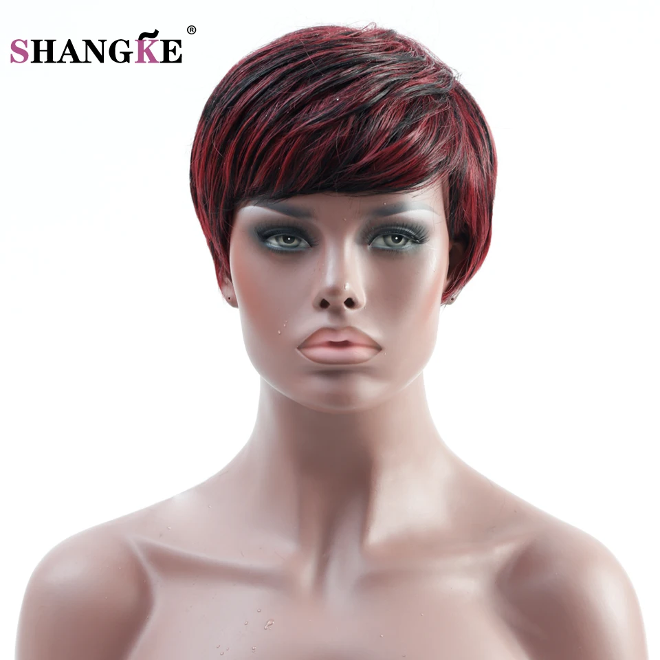 SHANGKE Hair Short Synthetic Wigs For Women Highlight Women's Hair Heat ...