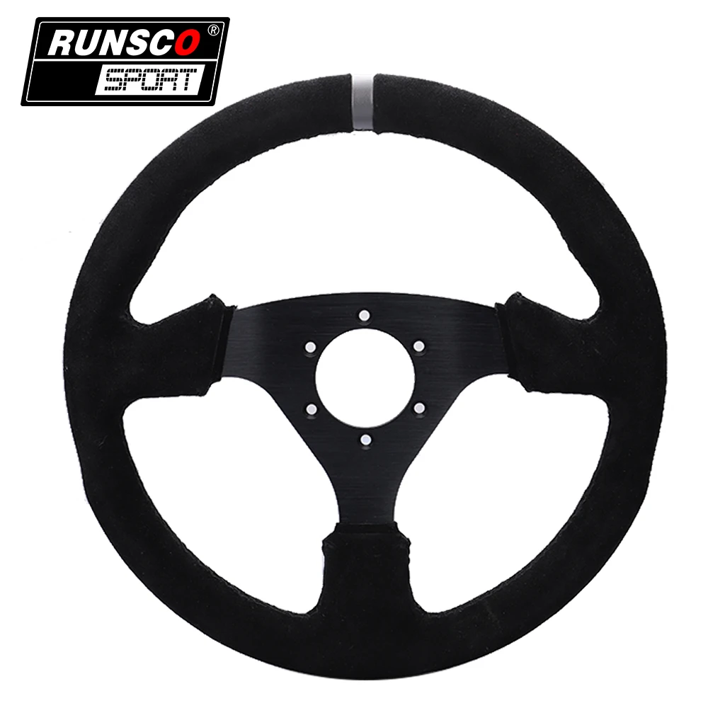 13-5inch-330mm-Racing-Steering-Wheel-Suede-Leather-Racing-Game-Flat ...
