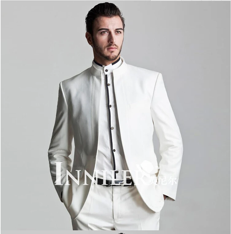 New 2015 Business Formal slim of white stand collar Chinese tunic suit ...