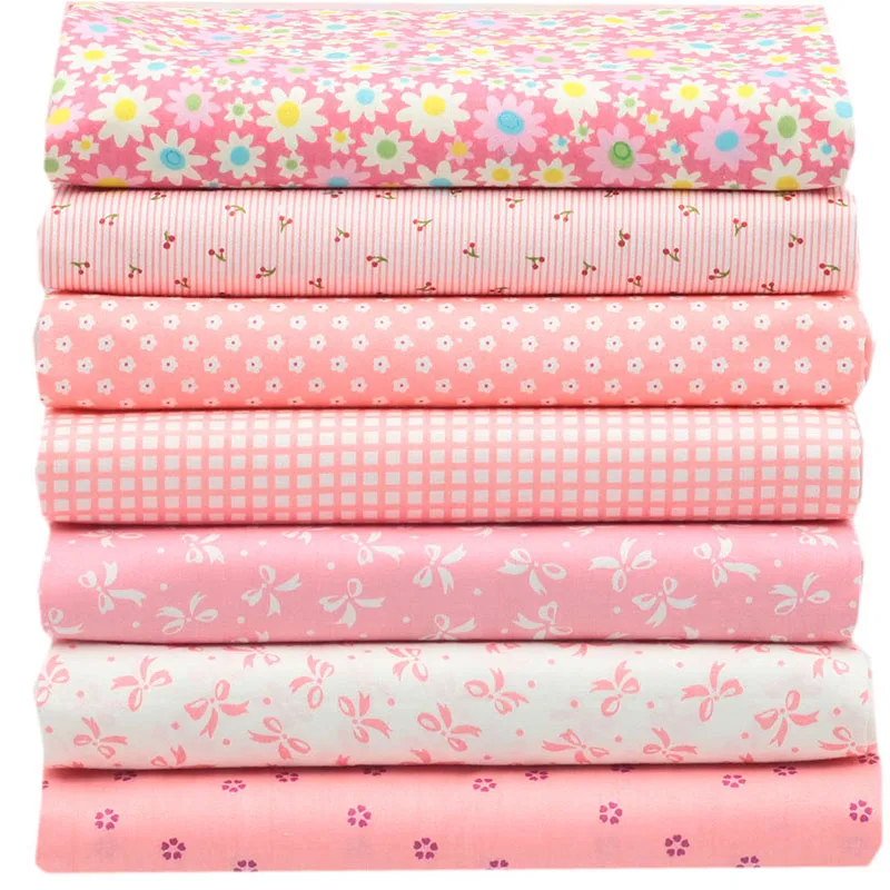 7Pcs/Lot 40x50cm Eco friendly Fabrics Pink White Floral Printed Cotton ...