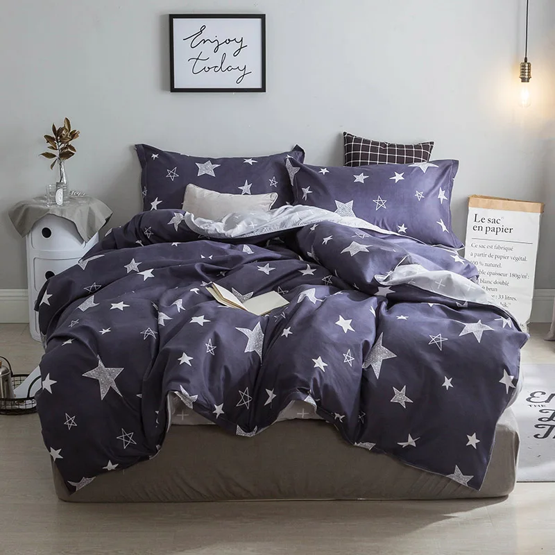 Fashion Blue+White Stars Pattern Home Textile 3/4pcs Bedding Sets ...