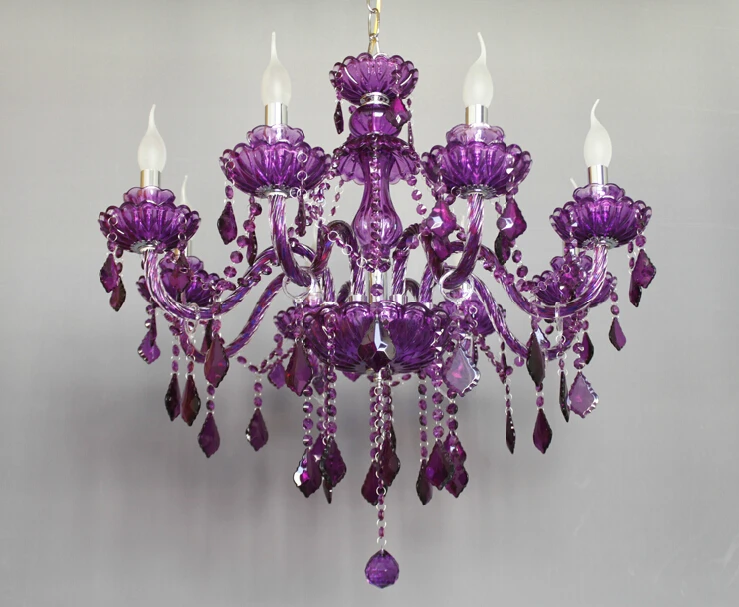 WOWLITE Роскошная фиолетовая стеклянная люстра Подвесная лампа