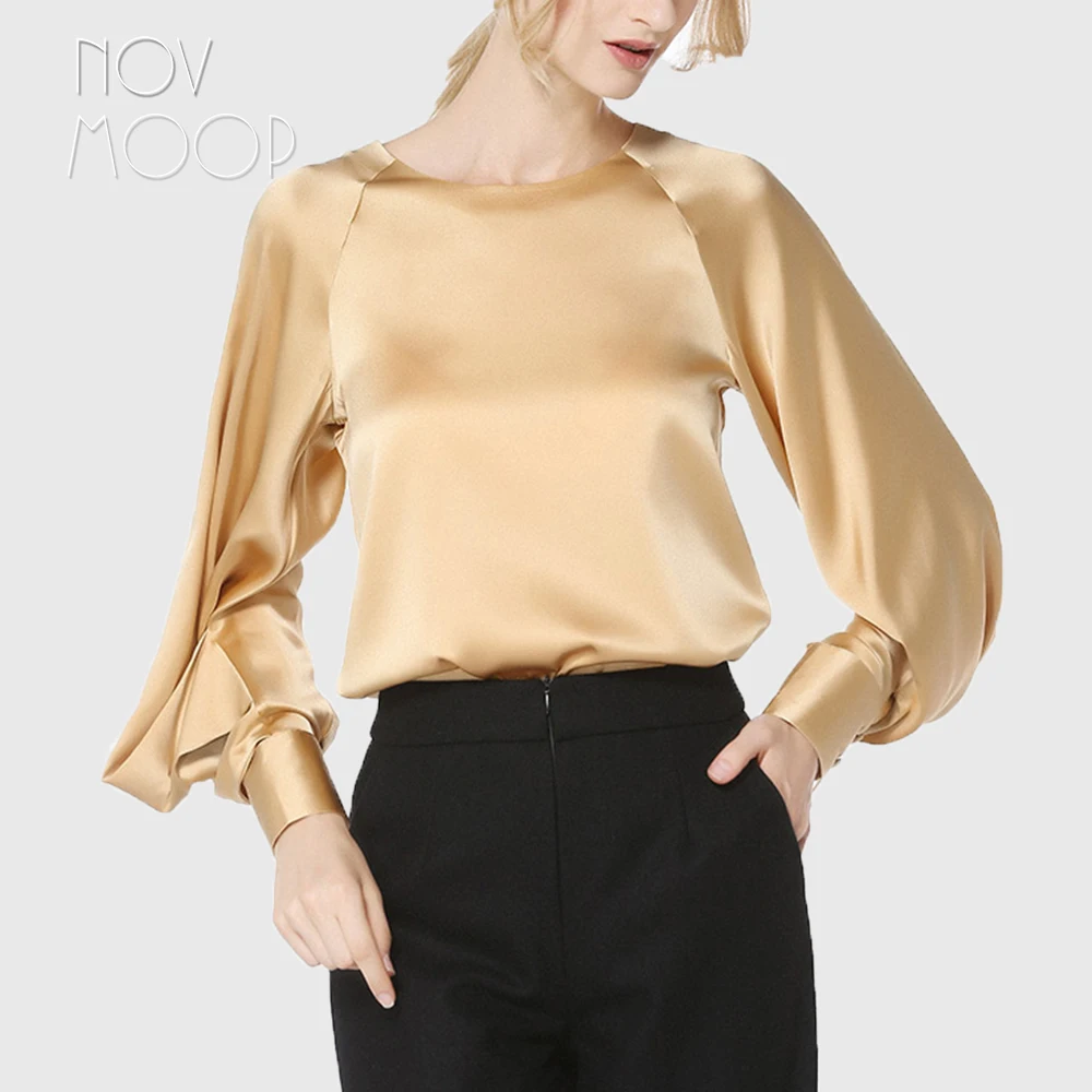 Palace Style Gold Vintage Ladies Natural Silk Tops And Blouses Lantern