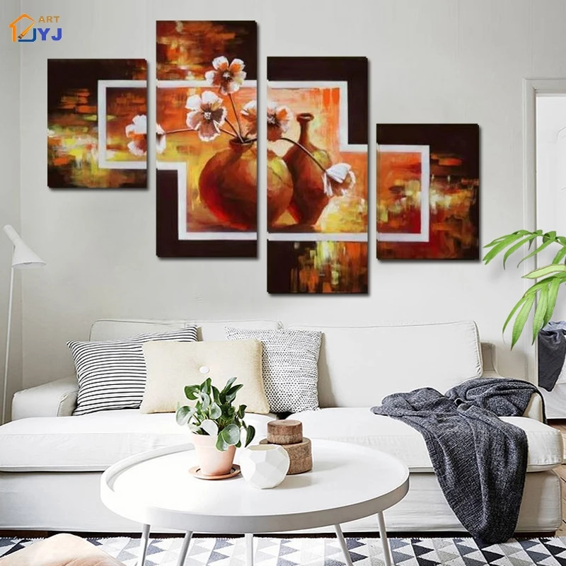 4 Panels Still Life Picture Hand Painted Modern Abstract Oil Painting ...