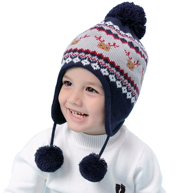 Toddler Baby Boys Christmas Hat Boy Winter Hat Warm Deer Knitted Ski ...