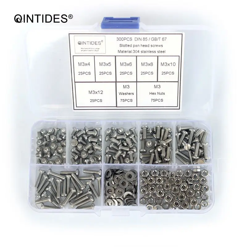 Qintides M1.6 M2 M2.5 M3 300 Pieces Mix Slotted Pan Head Screws ...