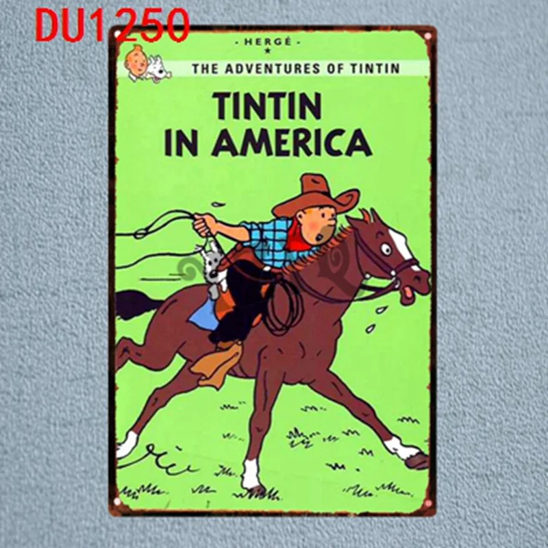 Tintin Cartoon Tin Signs Metal Plate Wall Pub Kid's Room Home Art Party ...