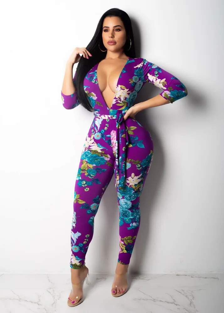 Sexy One Piece Jumpsuit 2018 Autumn Deep V Neck Long Sleeve Full