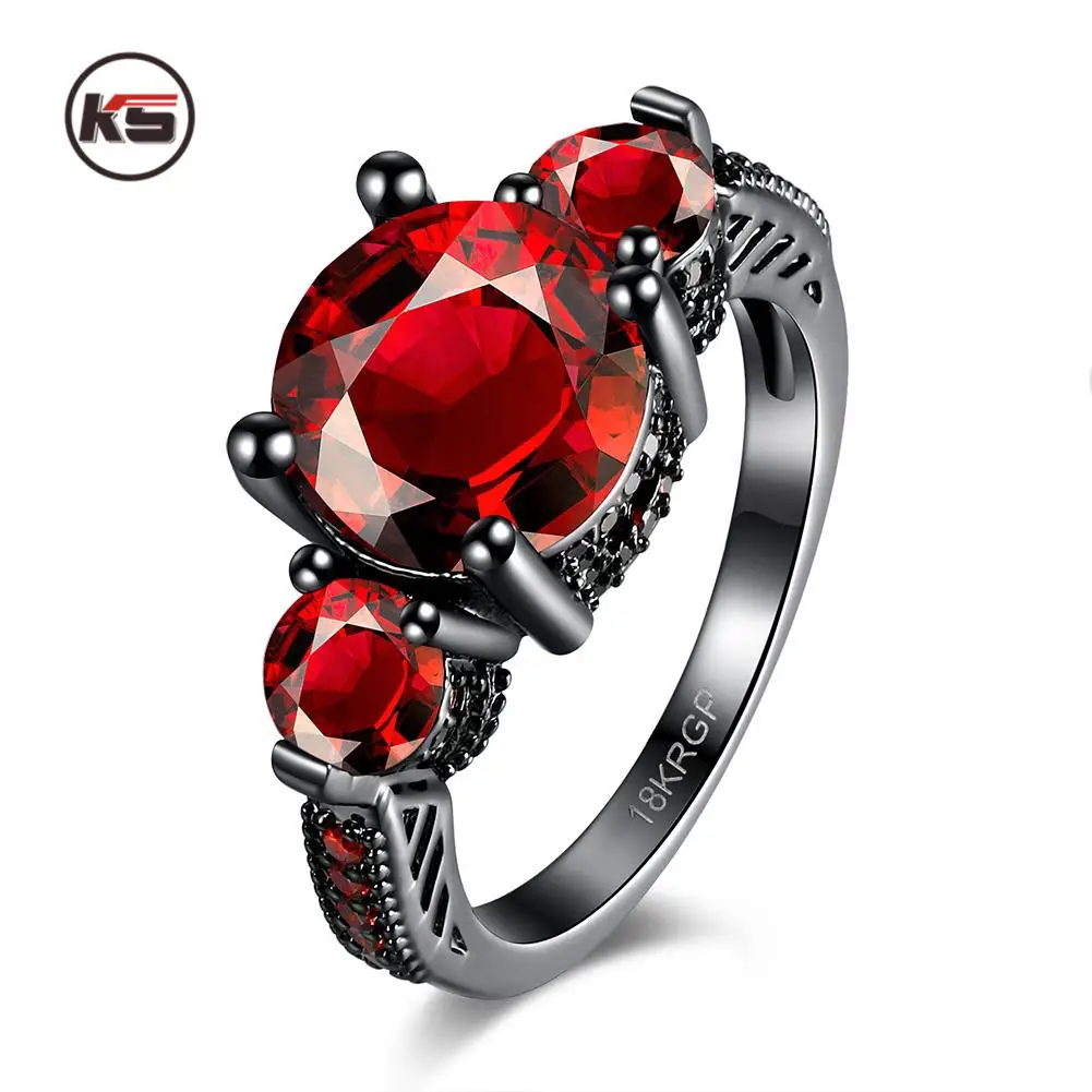 Luxury Red Ruby Cut Shining Ring For Women GPR Black Gold Filled ...