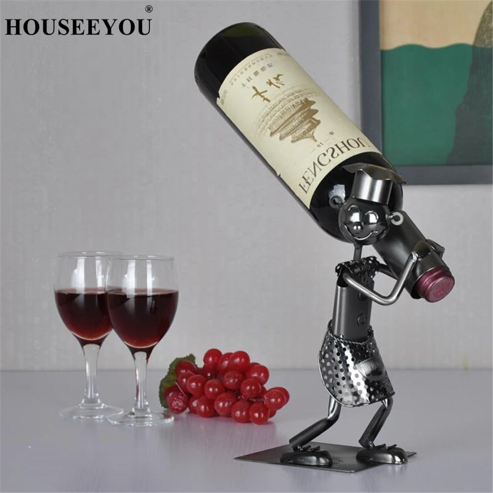 Handmade Iron Art Walking Man Wine Rack Wine Bottle Holder Champagne ...
