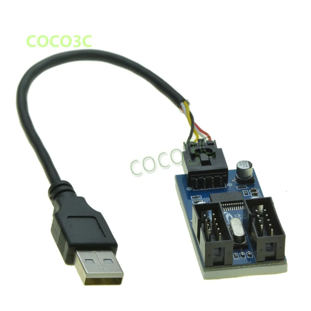 USB 2.0 A Male 1 to 2 9Pin USB header Female Extension Cable Card USB2 ...