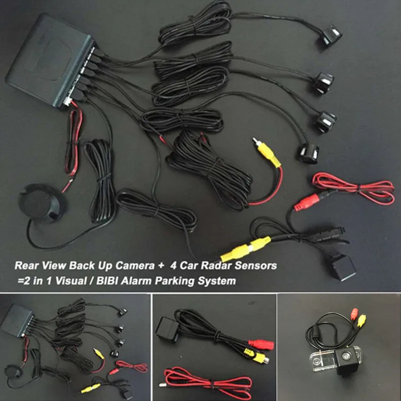 2 in 1 Car Parking Radar Sensor Kit + Car Rear View Backup Camera For ...