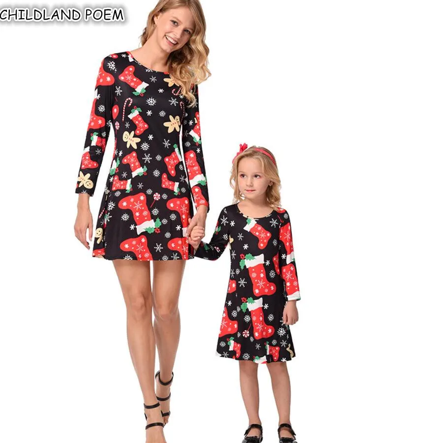 Mother Daughter Dresses Christmas Mommy And Me Clothes Outfits Long ...