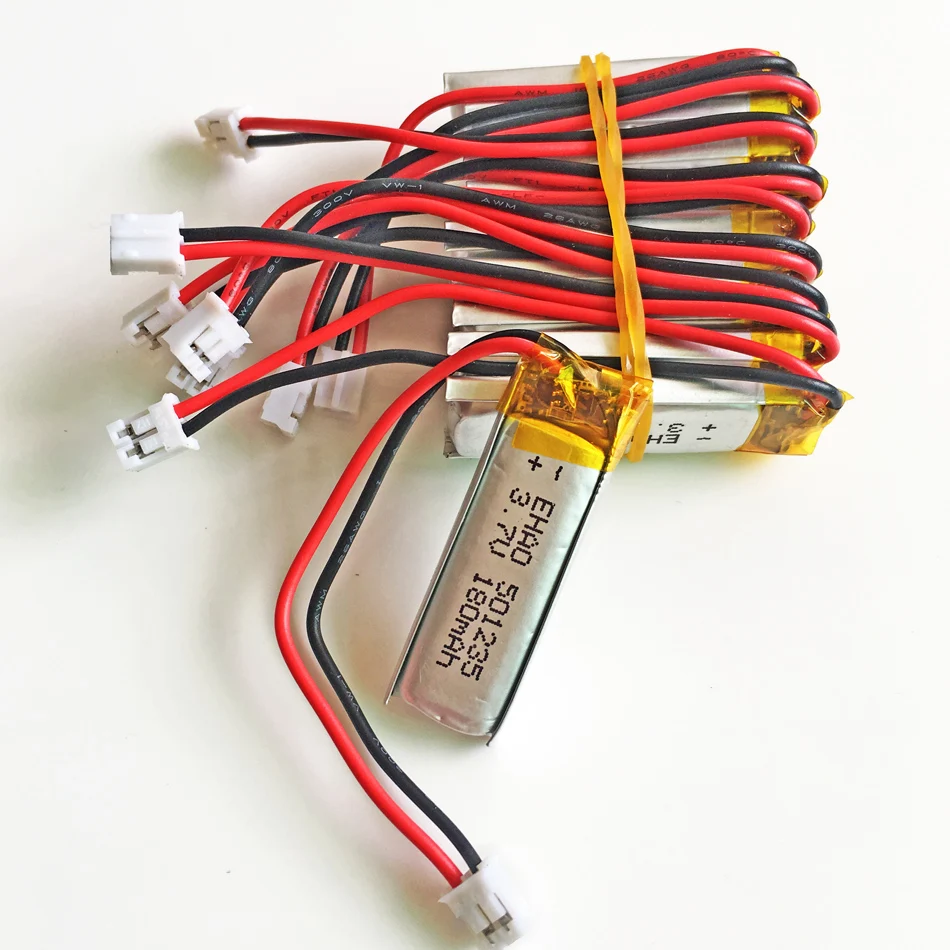 10 x JST PH 2.0mm 2pin connector 501235 3.7V 180mAh LiPo Battery ...