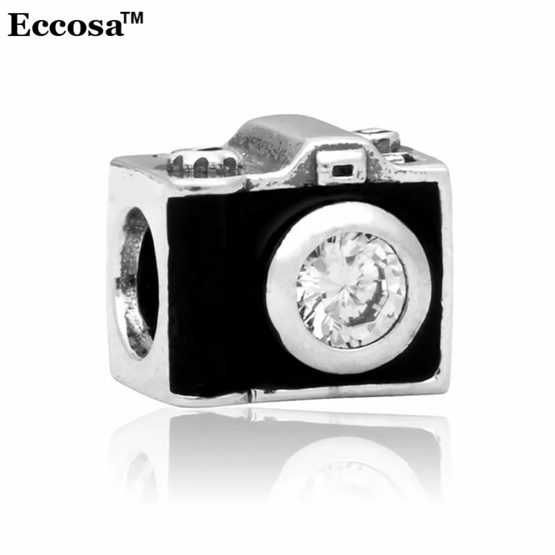 1PC European Silver Plated Big Hole Bead Bijoux Enamel Crystal Camera ...