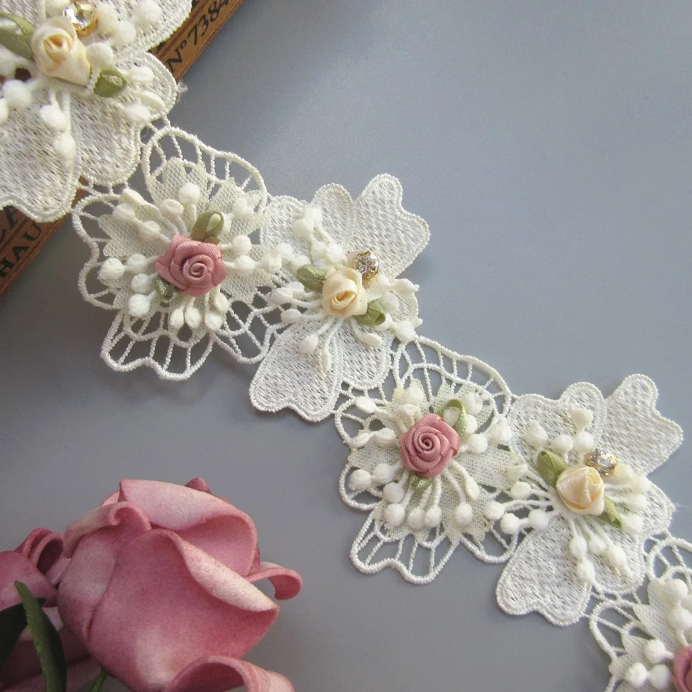 1 Meter 8cm Apricot Diamond Fabric Flower Lace Edge Trim Ribbon ...