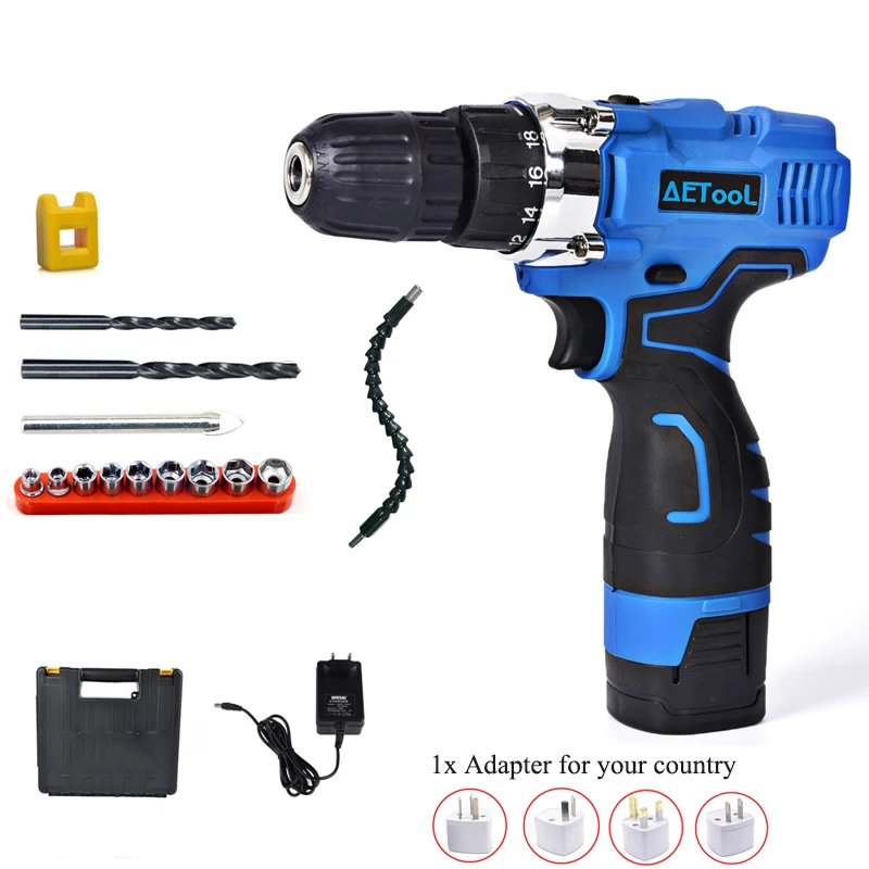 Aetool 16.8 v 최대 전기 스크루 드라이버 무선 드릴 미니 무선 전원 드라이버 dc 리튬 이온 배터리 3/8 인치 2 ...