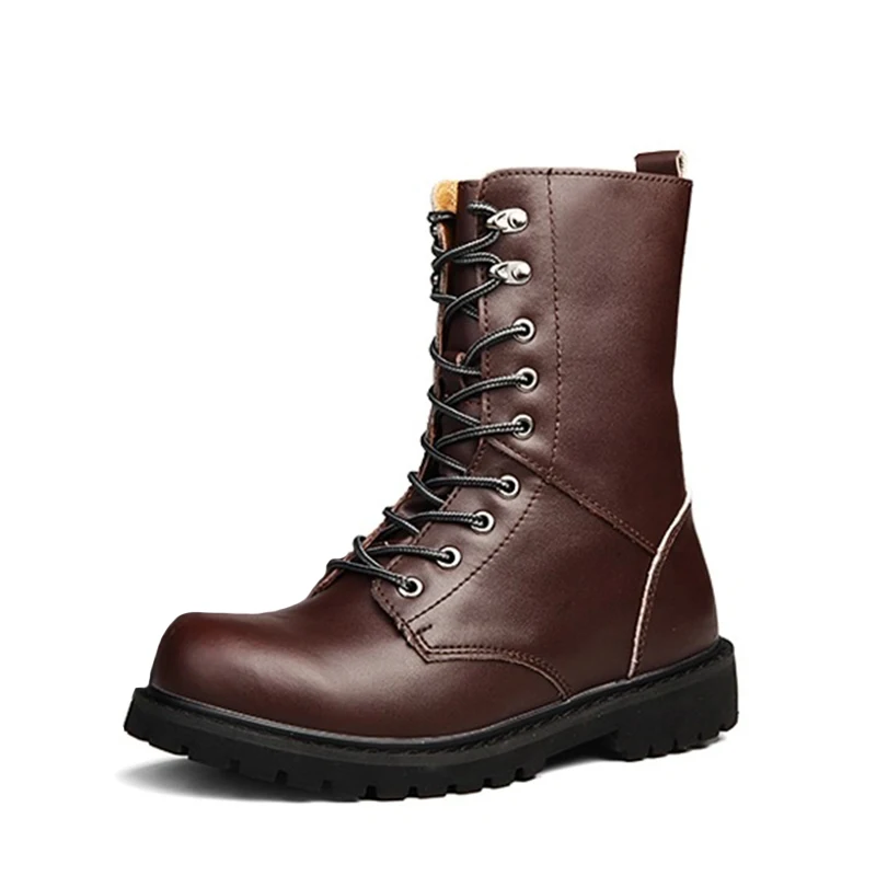 Men's Genuine Leather Hiking Shoes Winter Plush Martin Boots Sneakers ...