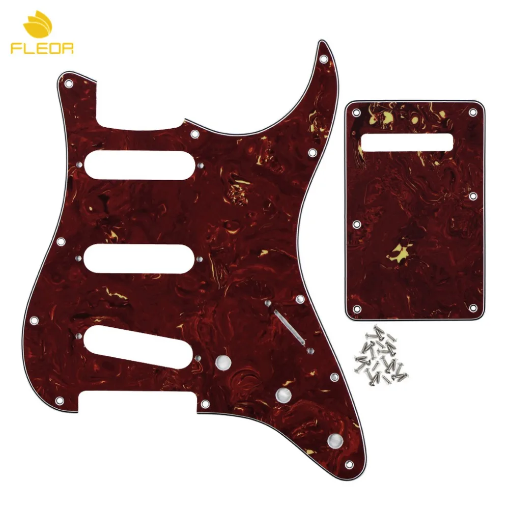 FLEOR 11 Holes Guitar Pickguard Scratch Plate SSS & Backplate & Screws ...