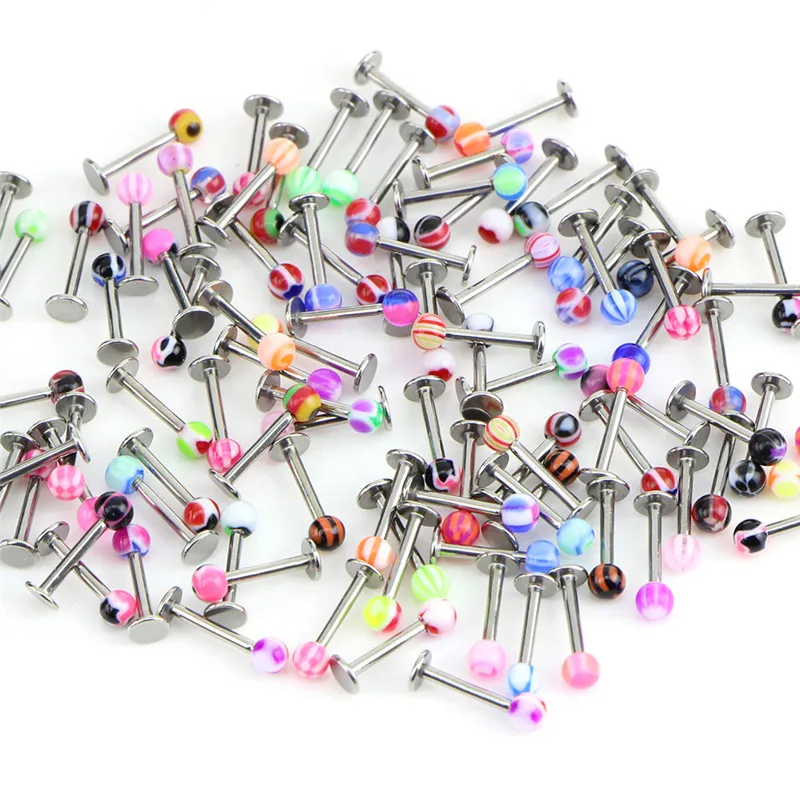 10pcs/30pcs/50pcs 16G Stainless Steel Ball Lip Piercing Jewelry Mix New ...