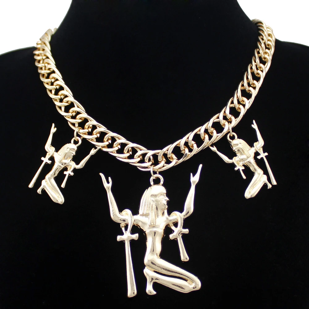 Egyptian Egypt Cleopatra Gold Triple ISIS Ankh Cross Pendant Statement ...