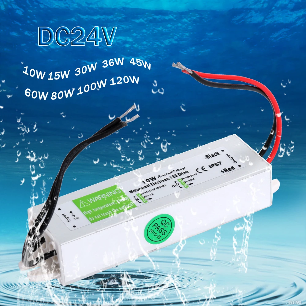 Waterproof IP67 LED Driver AC110V 220V to DC24V 10W 15W 30W 36W 45W 60W ...