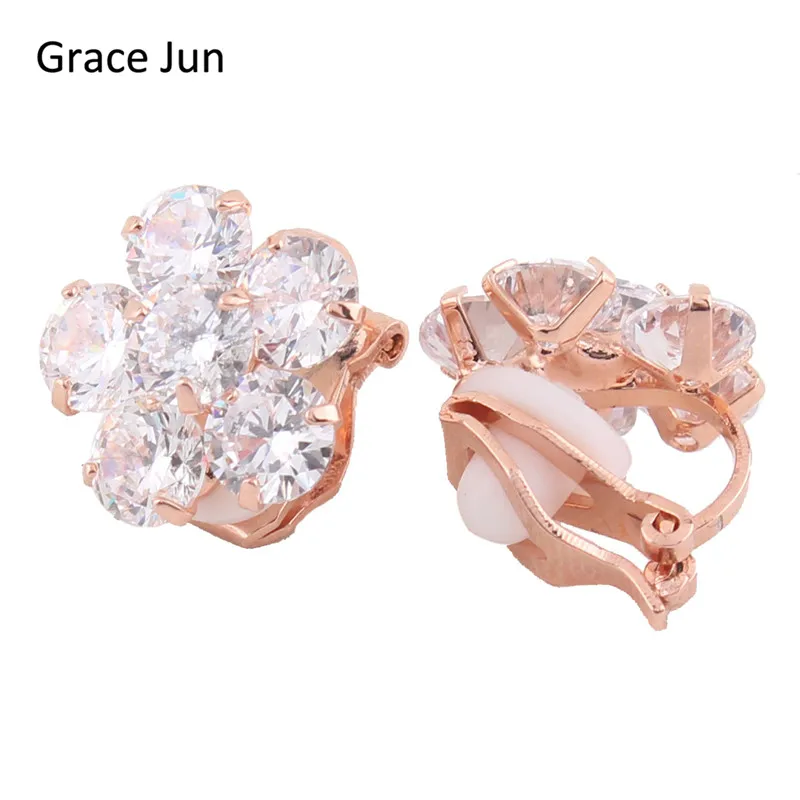 Grace Jun High Quality 3 Colors Full Aaa Cubic Zirconia Clip On Earring ...