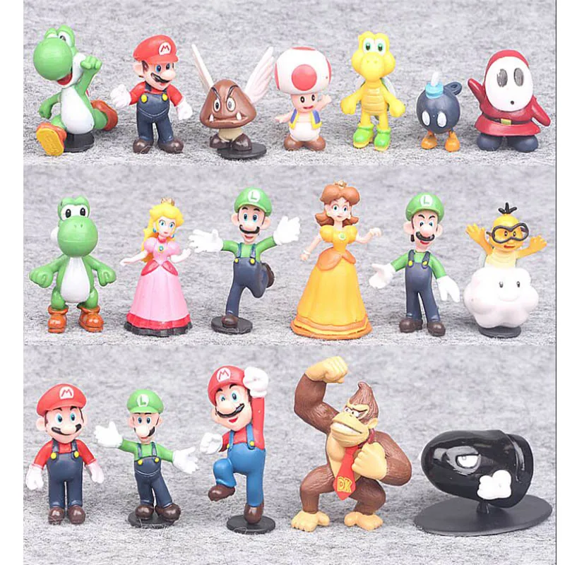 18pcs Mini Super Mario Figures Set Luigi Toad Yoshi Princess Peach ...