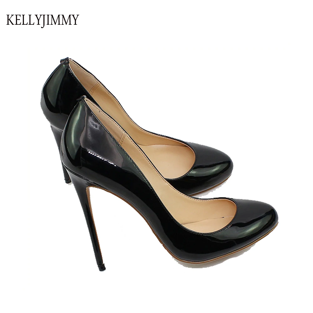 Kellyjimmy Fashion Round Toe Stiletto High Heels 4.7inches Black Patent ...