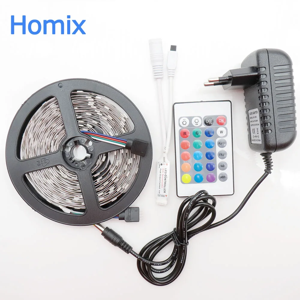 5 m 150 leds 5050 rgb led 스트립 테이프 + 24 키 리모컨 키트 + 12 v 전원 어댑터, 무료 배송 ...